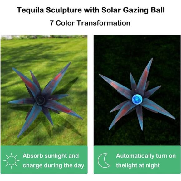 Accents | Metal Agave Tequila Rustic Sculpture With Solar Gazing Ball ...